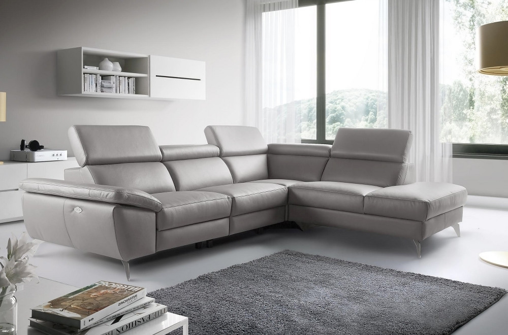 Canapé d'angle relax en 100% tout cuir épais de luxe italien avec relax ...
